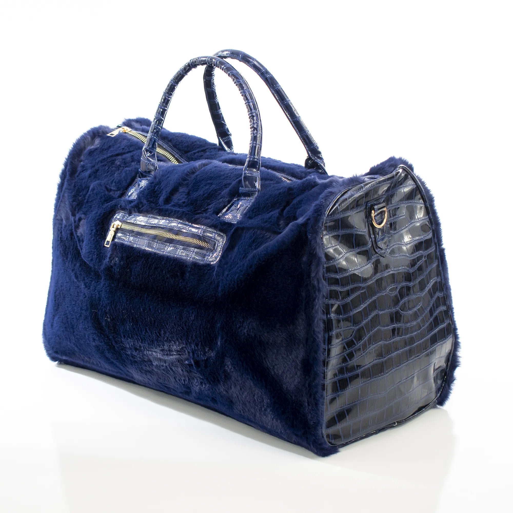 Midnight Blue Fur and Leather Travel Bag – PERFUME BOUTIQUE